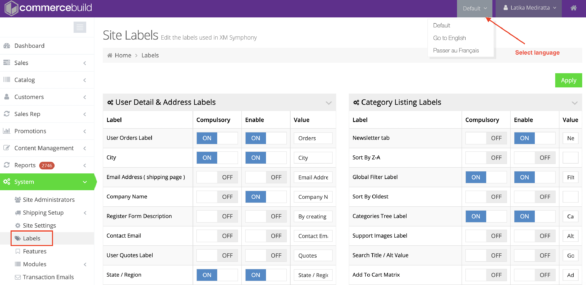 How to edit language specific labels - commercebuild Success Portal