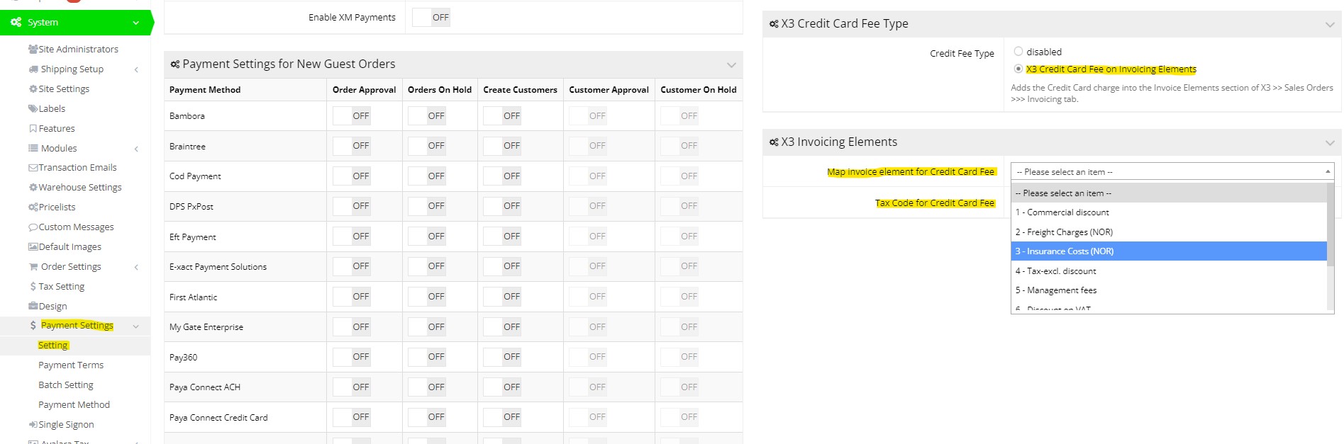 How to configure credit card fee - Sage X3 - commercebuild Success Portal